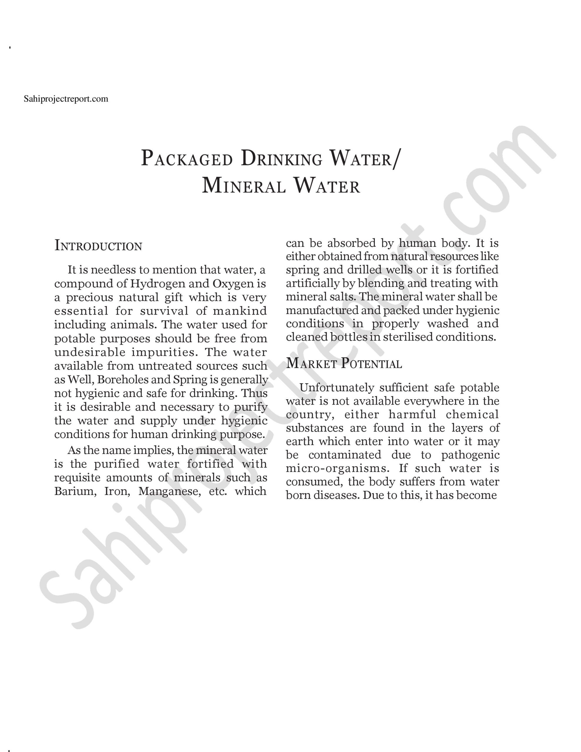 Sahi project report for PACKAGED DRINKING WATER/ MINERAL WATER - Sahi ...